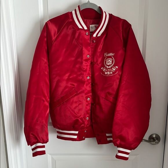 Cadillac | Jackets & Coats | Vintagecadillac Detroit World Class Hamtramck Red Satin Baseball ...